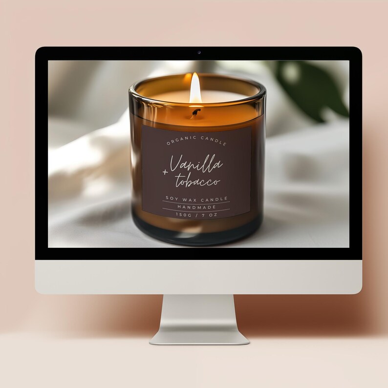 Editable Amber Glass Candle Mockup, Styled Soy Wax Candle Cylindrical ...