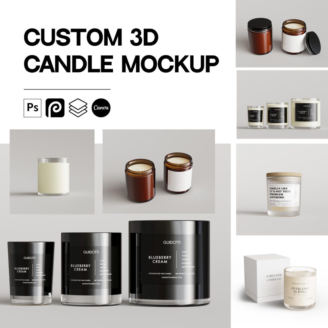 Custom Candle Mockup, Realistic 3D Candle Jar Template, Professional High-quality Candle Mock-up ...