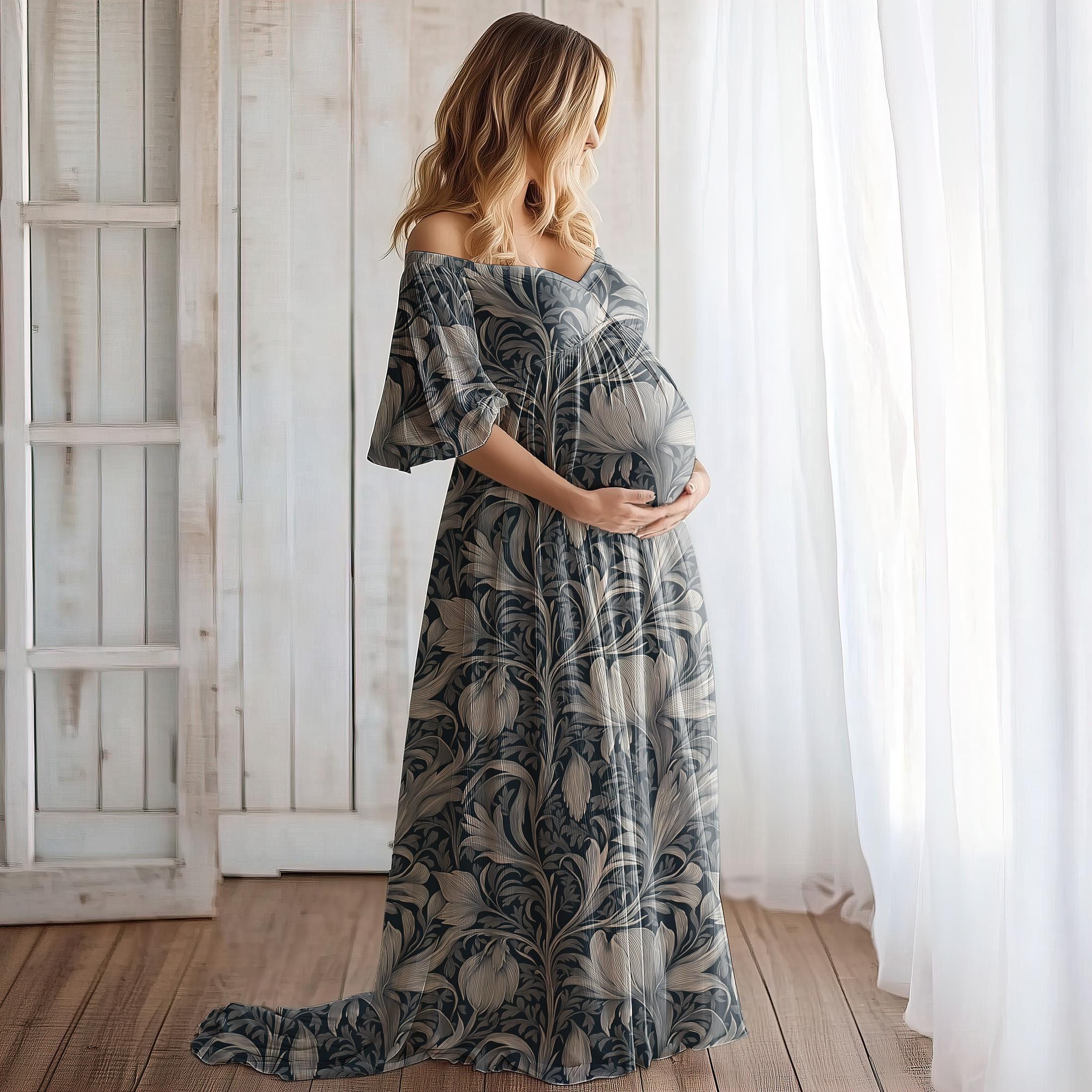 Maternity Maxi Dress Mockup (PSD), Fabric Mother-to-be Model Mock-up ...