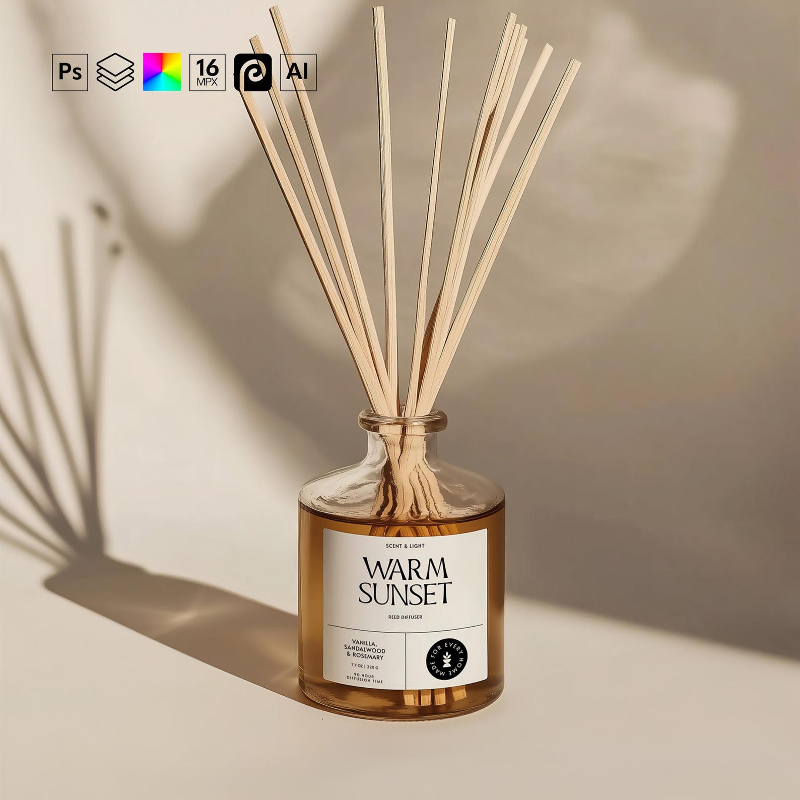 Clear Glass Reed Diffuser Mockup PSDJPG, Editable Scented Oil Natural ...