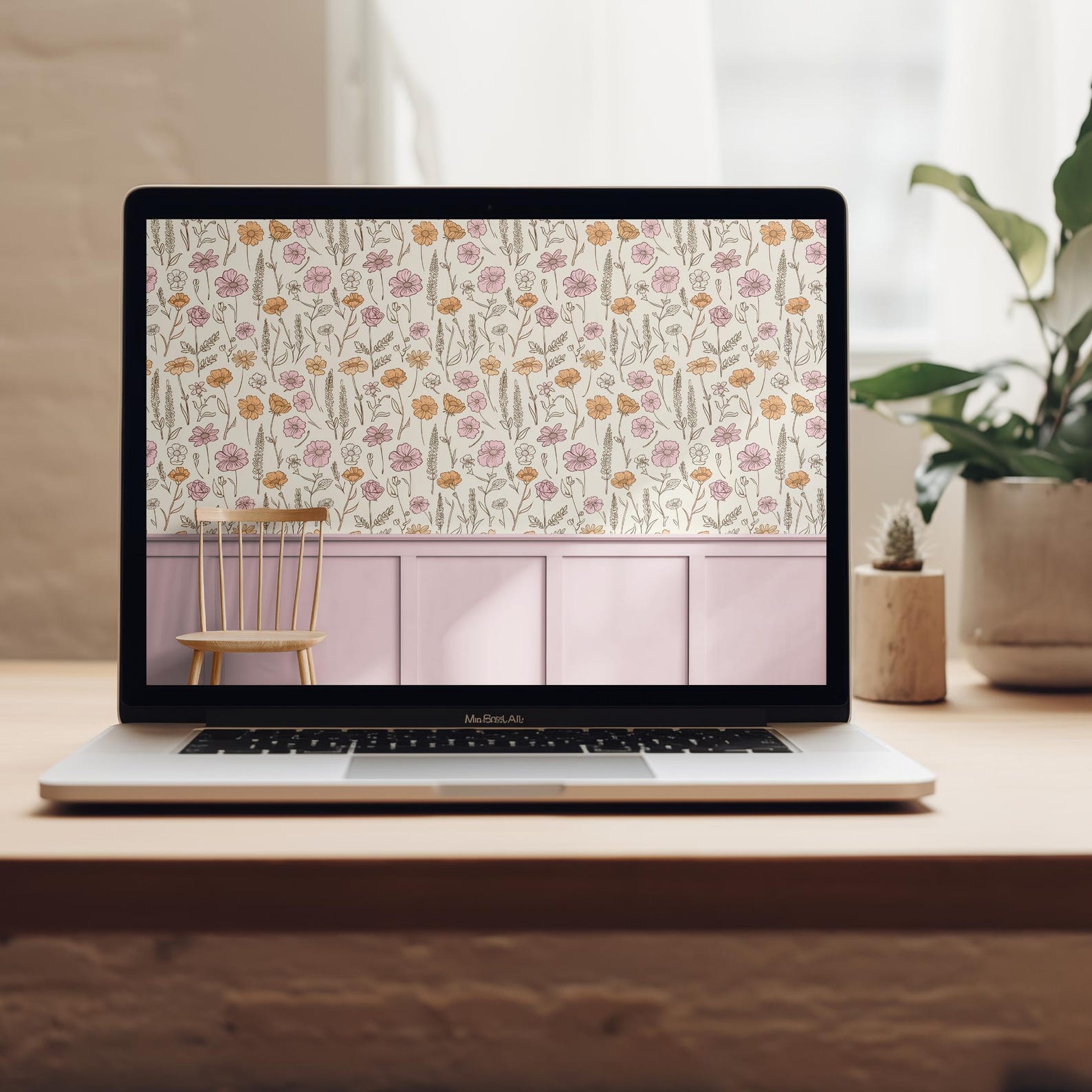 Cottagecore Wallpaper Mockup, Blank Wall Seamless Surface Pattern Mock ...