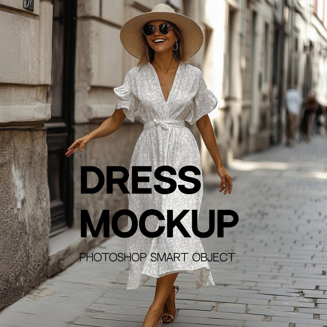 Natural Summer Dress Mockup PSD, Cotton Fabric Model Mock-up, Textile ...