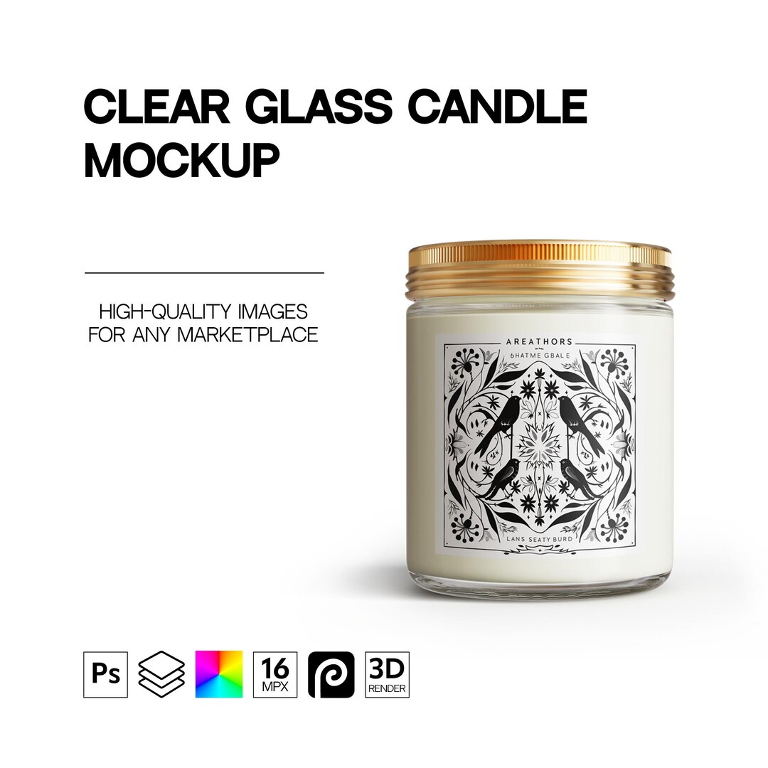 Professional 3d Candle Mockup, Clear Glass Gold Lid Candle Template ...