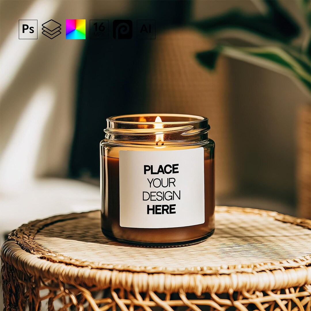 Realistic Candle Template, Amber Glass Candle Jar Mockup, Easy to Use ...