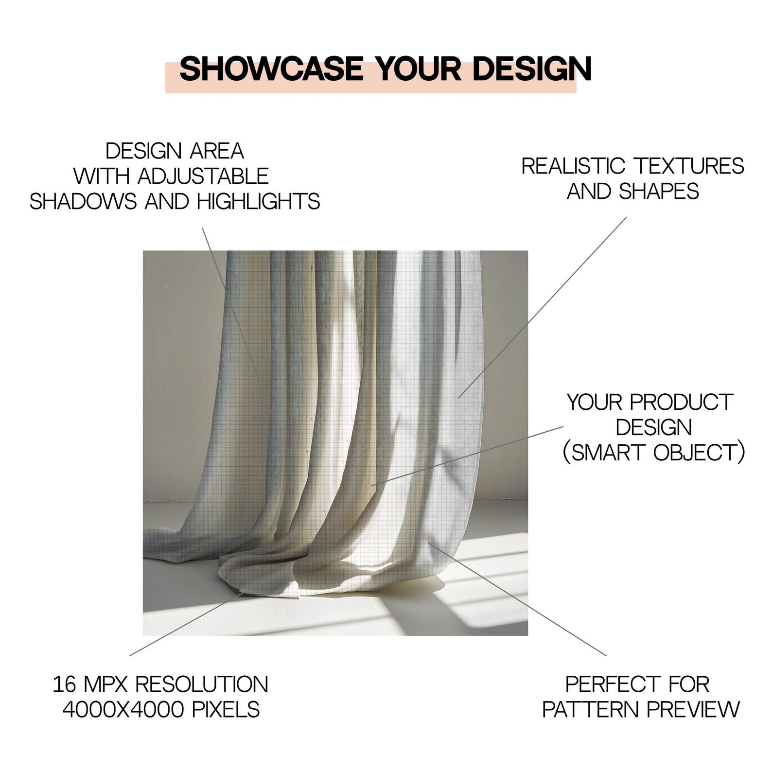 Realistic Fabric Curtain Mockup (PSD Smart Object), Seamless Pattern ...