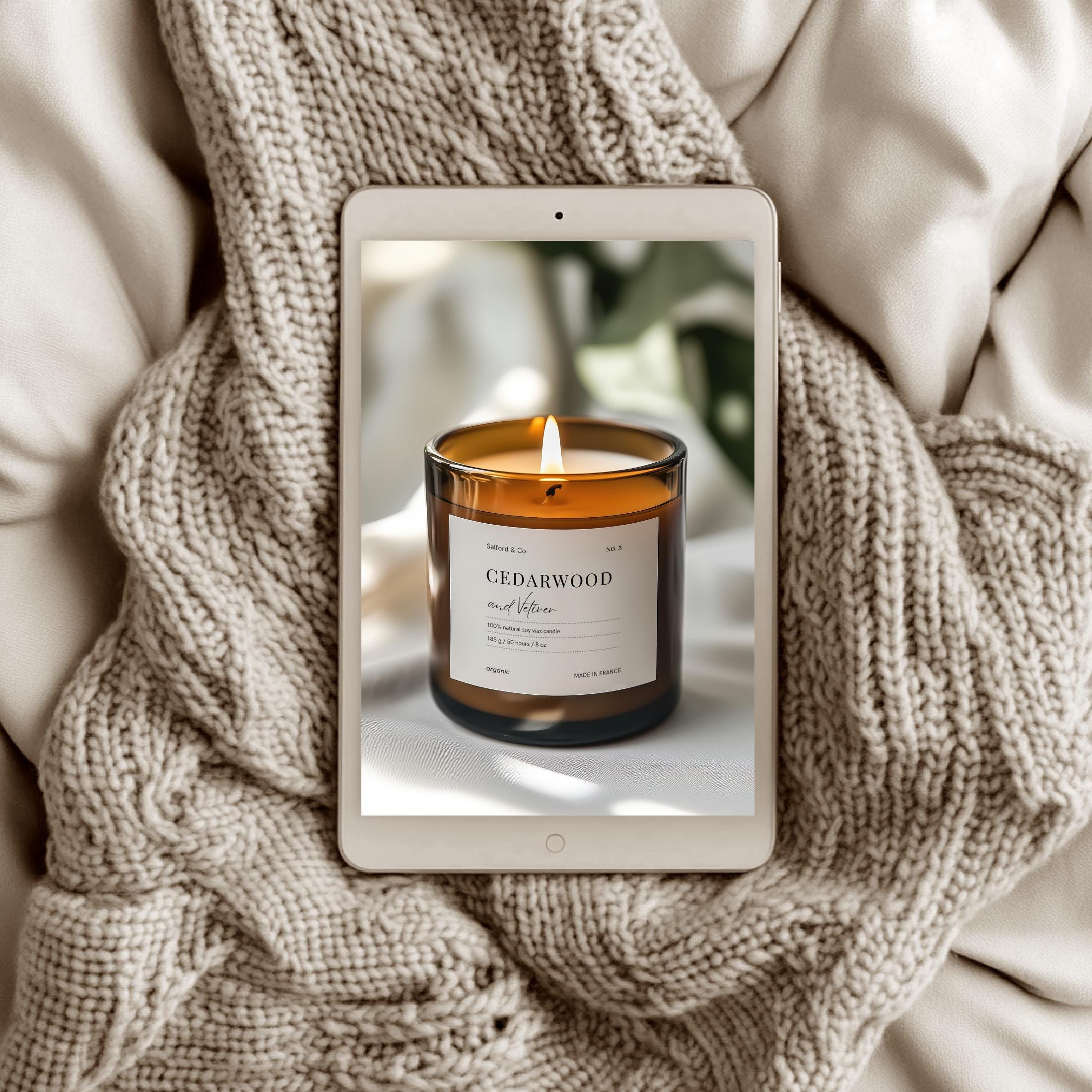 Editable Amber Glass Candle Mockup, Styled Soy Wax Candle Cylindrical ...