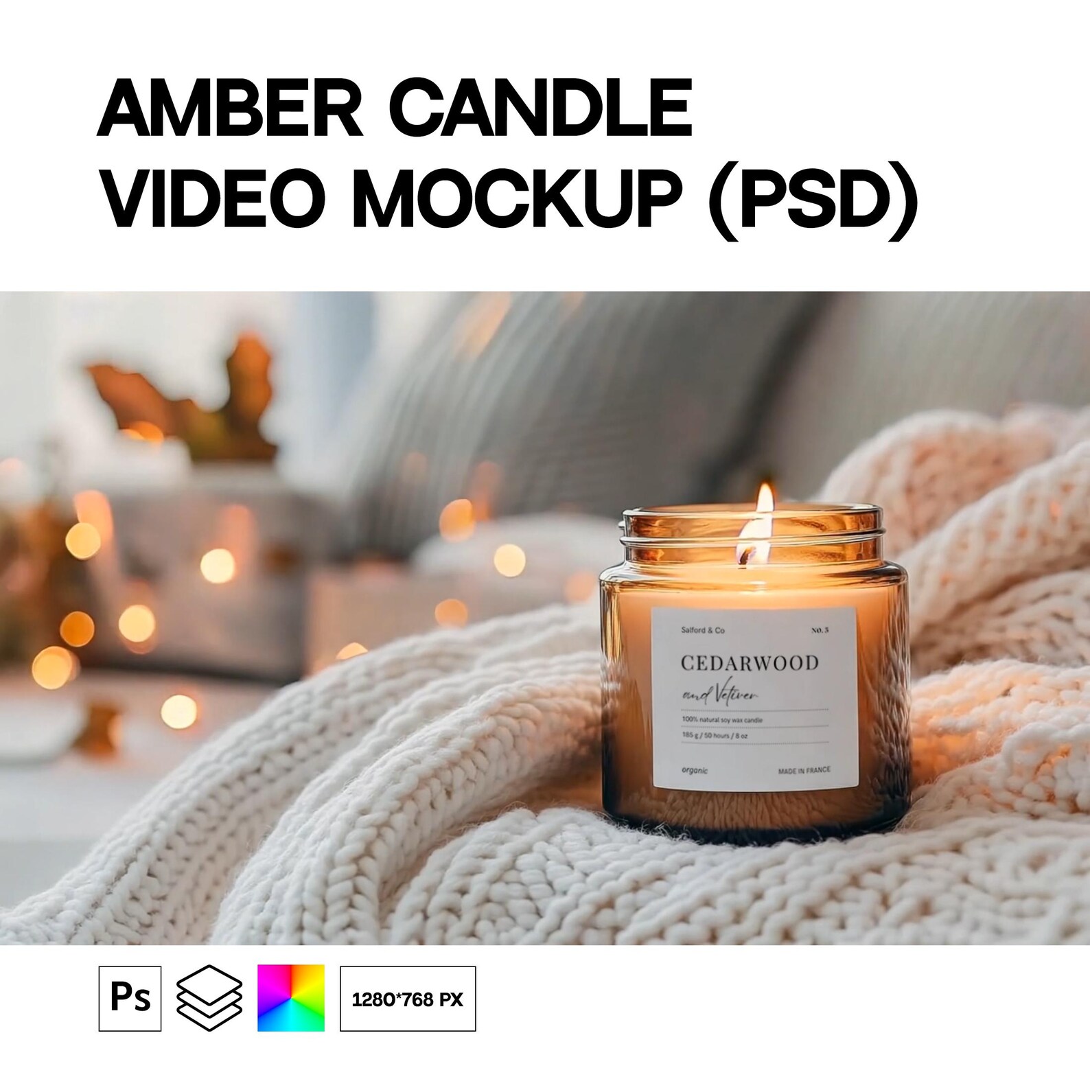Editable Motion Candle Mockup, Video Amber Glass Candle Jar Template ...