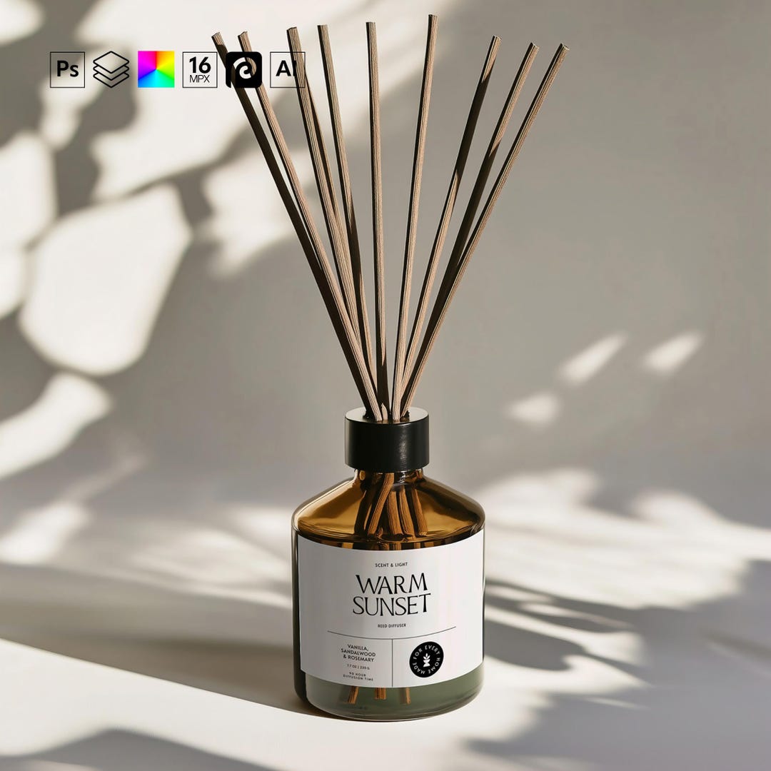 Amber Glass Reed Diffuser Mockup layered PSDJPG, Editable Scented Oil ...