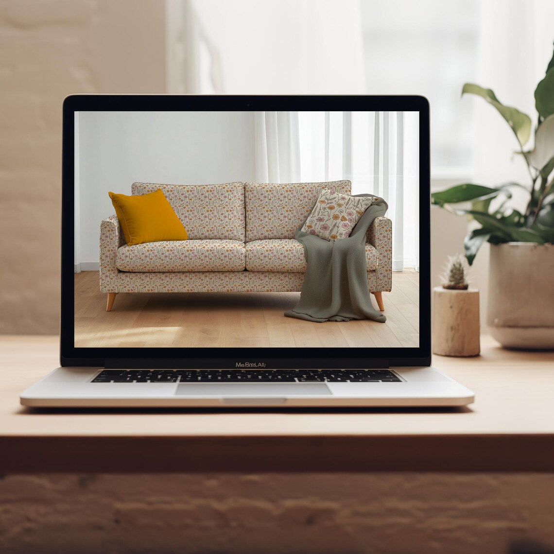 Upholstery Fabric Mockup (PSD), Editable Fofa With Blanket and Pillows ...