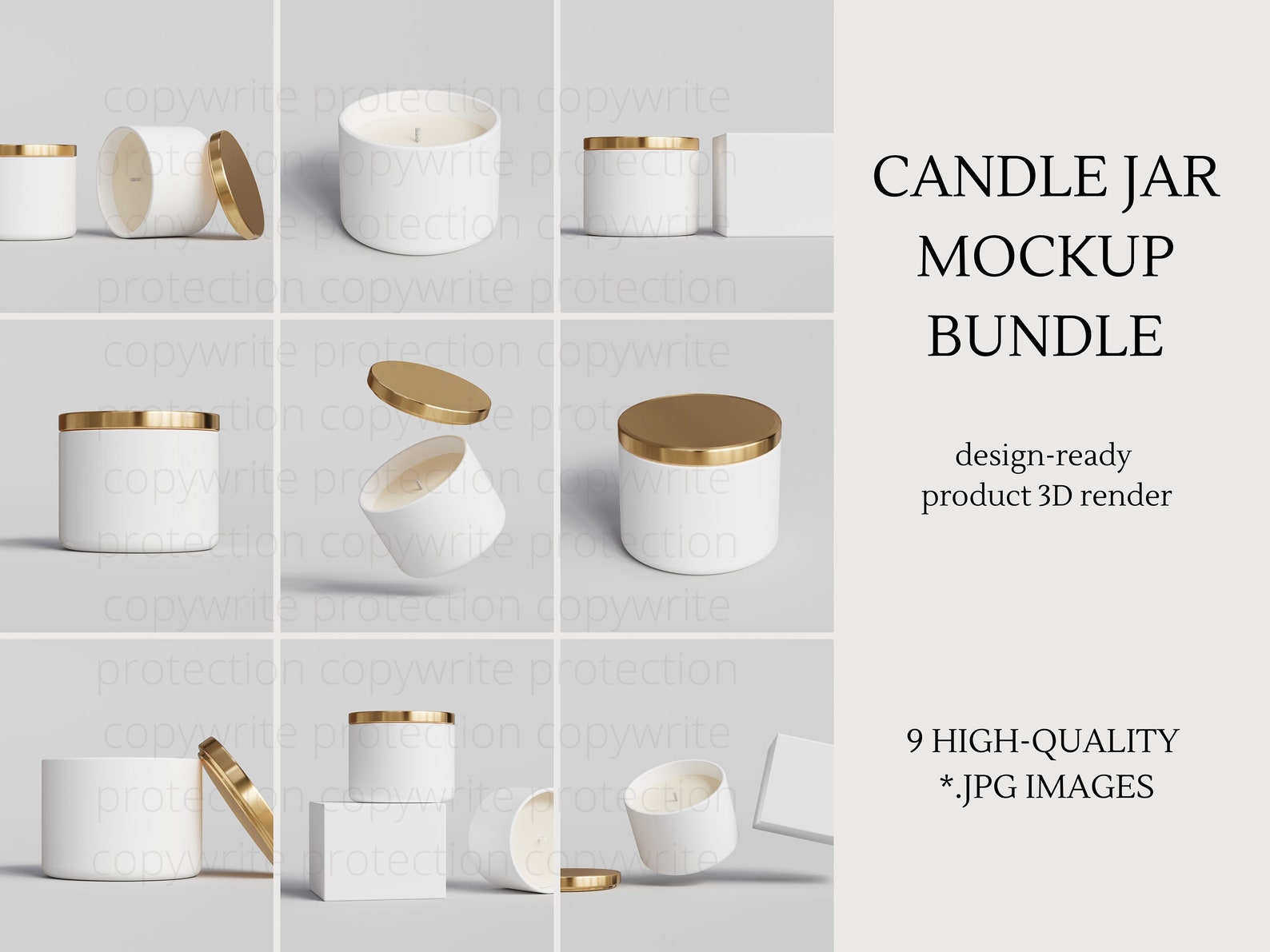 White Candle Jar With Gold Lid realistic 3D Renders Bundle - Etsy
