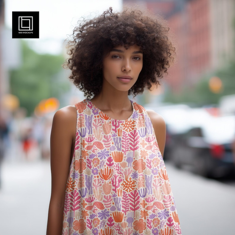Sleeveless Summer Dress Mockup PSD, Realistic Street Photo Fabric Model ...