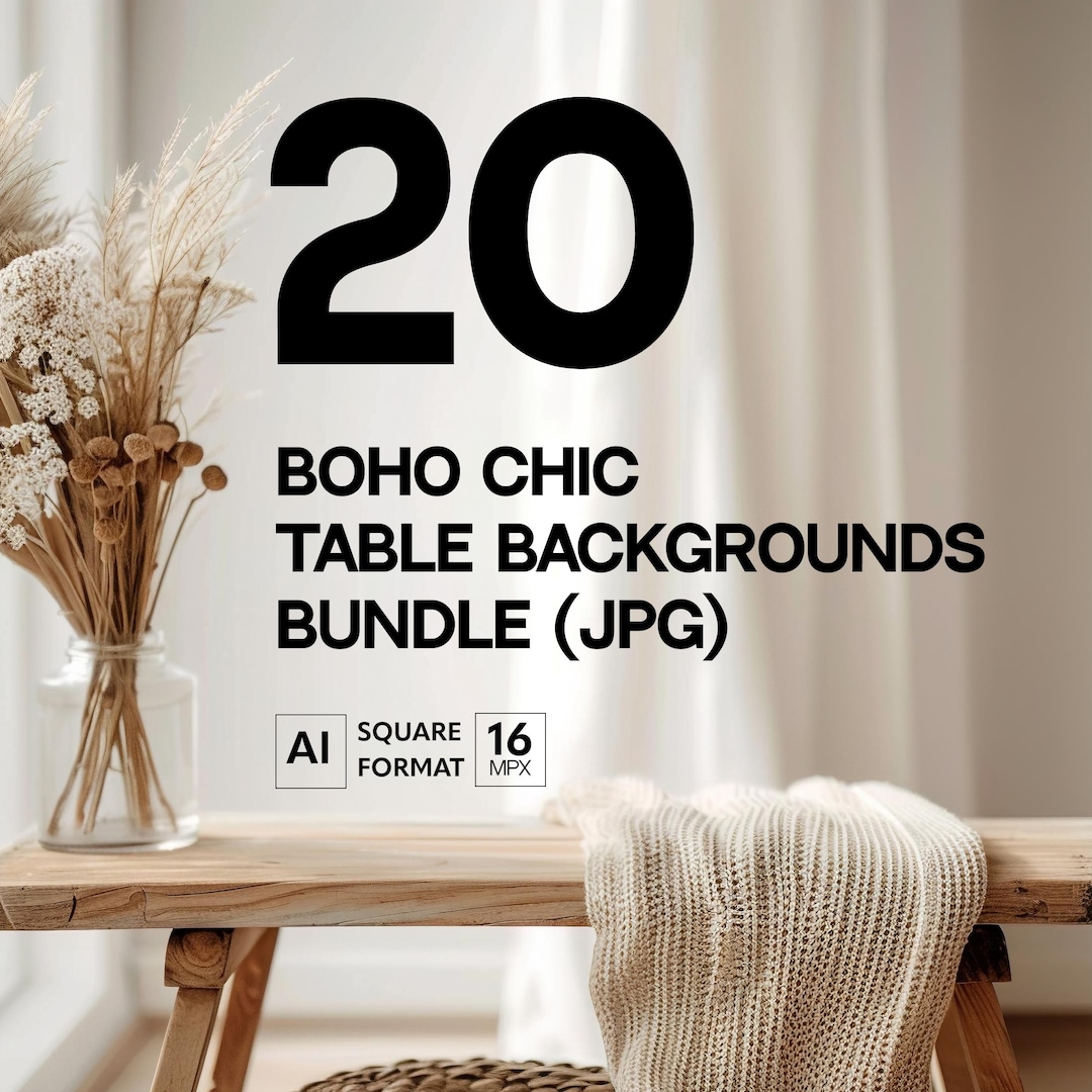 Boho Table Backgrounds Bundle (20 JPG), Boho Chic Tabletop Set, White ...