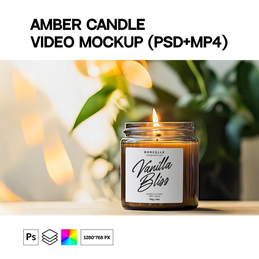 Editable Motion Candle Video Mockup, Styled Cozy Amber Glass Candle Jar ...