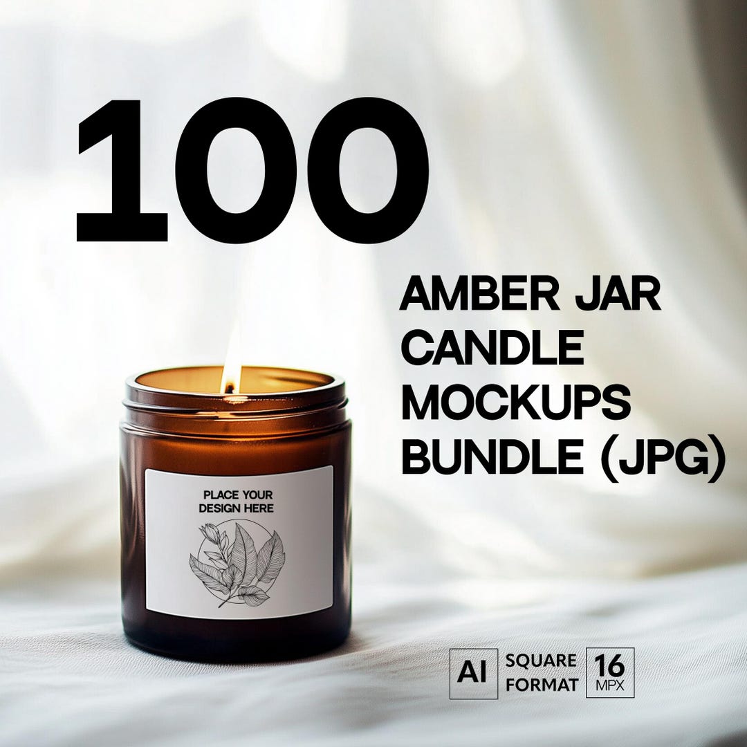 Amber Candle Mockups Bundle (100 JPG), Realistic Scented Candle Jar ...