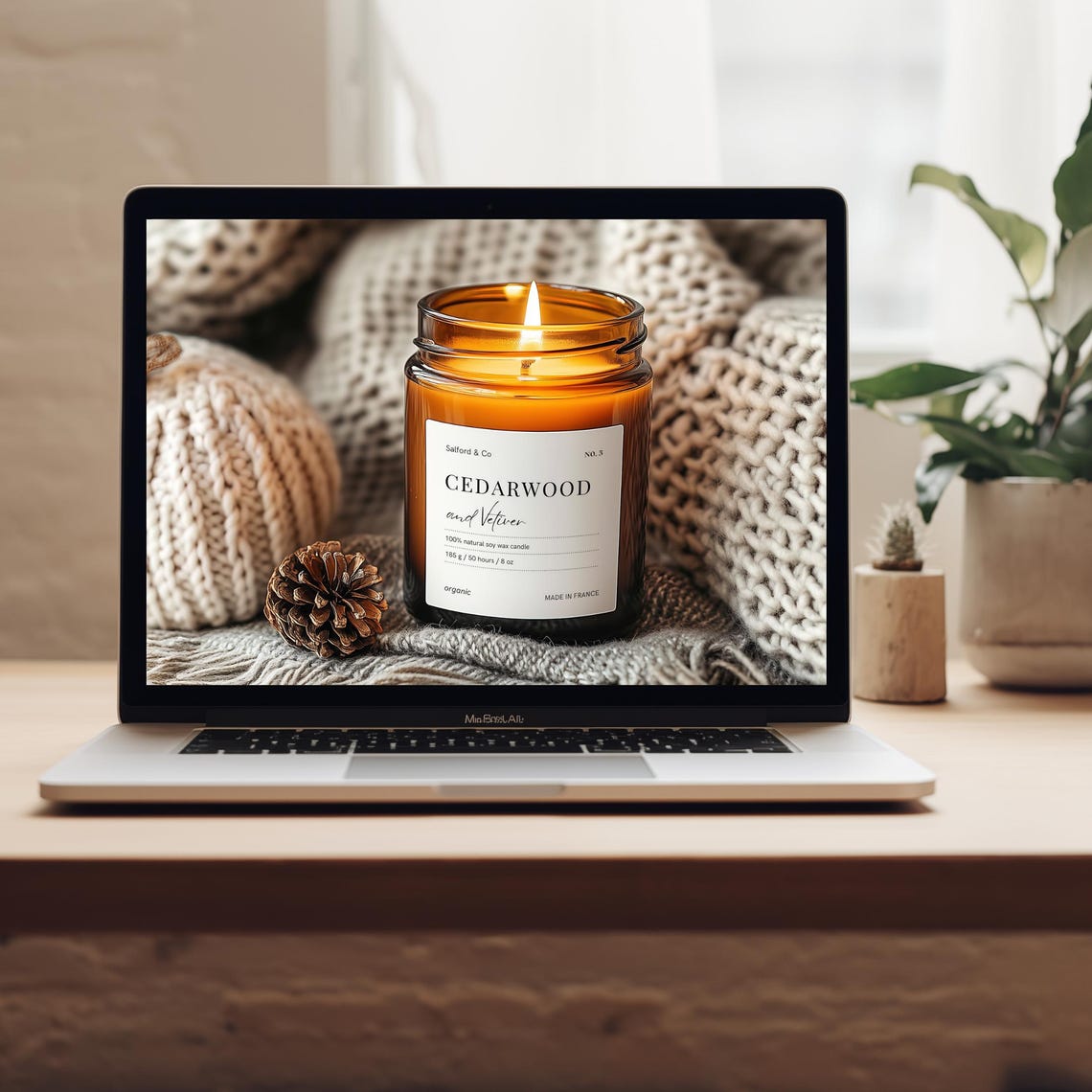 Editable Amber Glass Handmade Candle Jar Mockup, Front View Scented ...