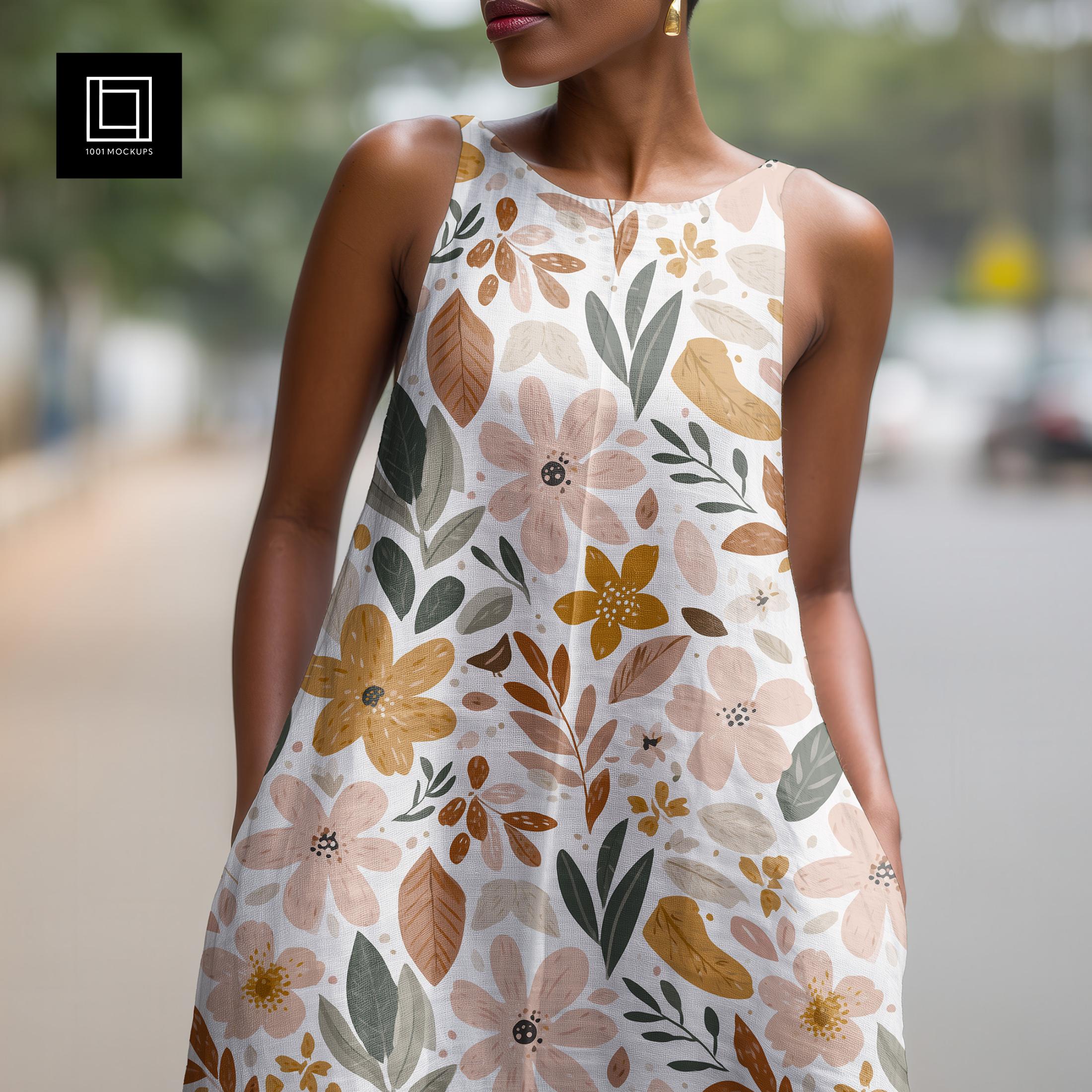 Summer Linen Dress Mockup (PSD), Realistic Street Photo Fabric Model ...