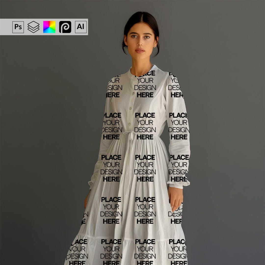 Long Sleeve Dress Mockup PSDJPG, Fabric Mock-up, Textile Template Easy ...