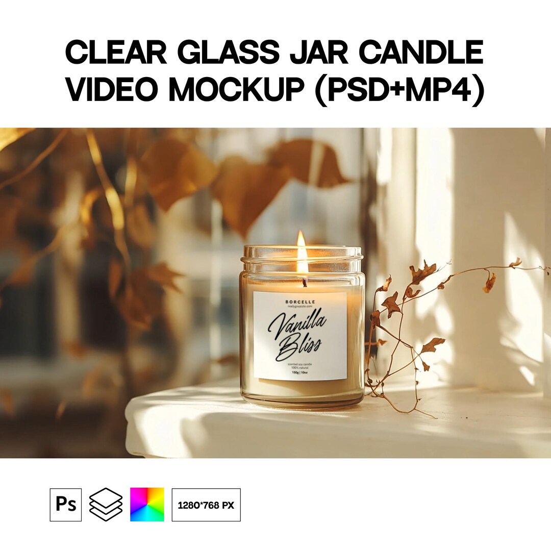 Editable Motion Candle Video Mockup, Styled Cozy Clear Glass Candle Jar ...