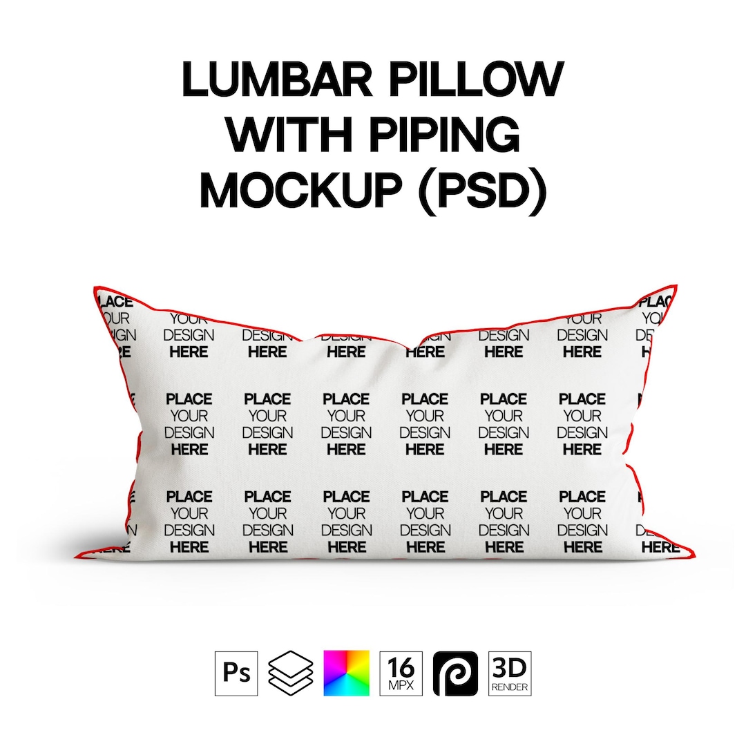 Lumbar Pillow With Piping 3D Mockup, Editable Rectangular Throw Pillow ...