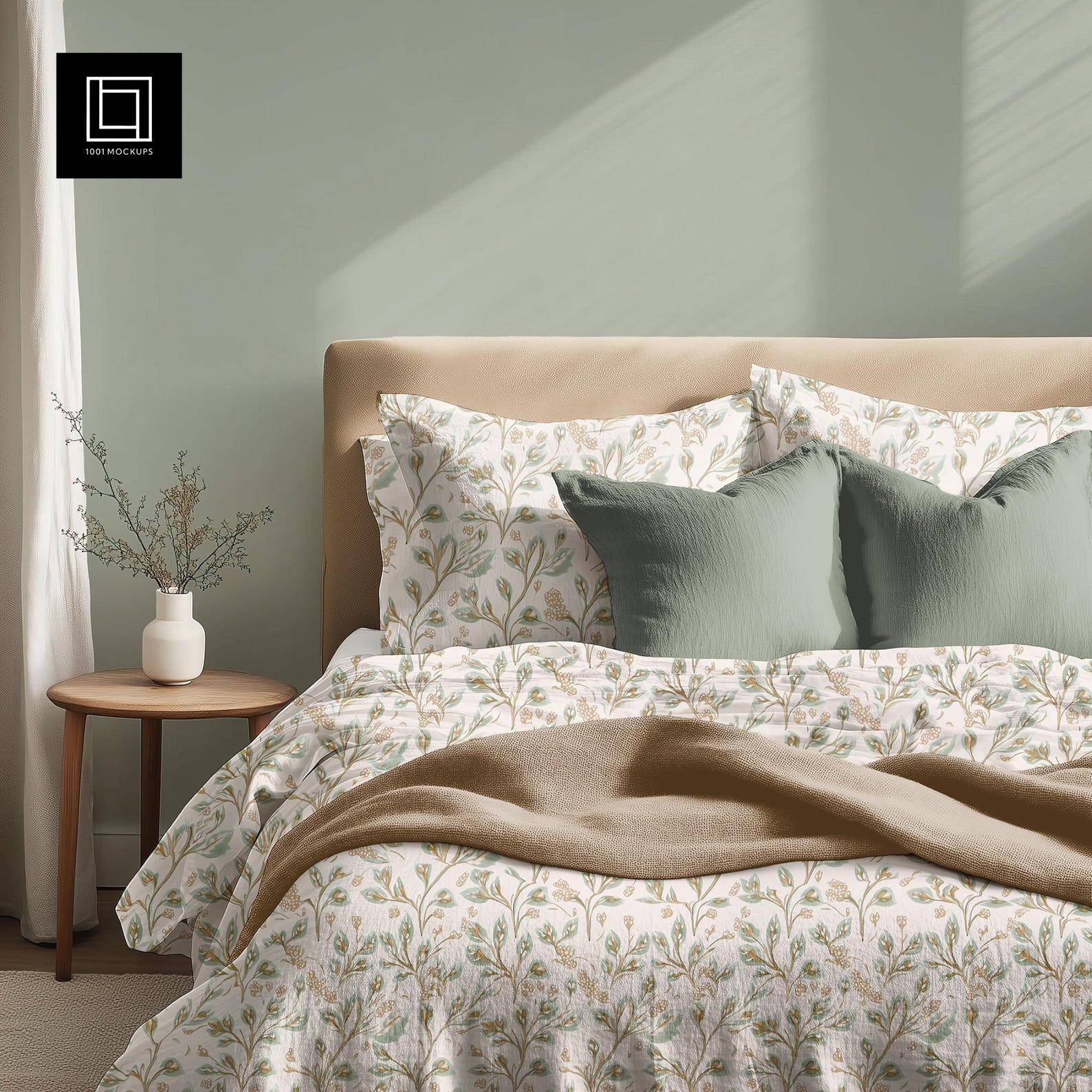 Bed Linen Mockup (PSD Smart Object), Realistic Bedding Fabric Pattern ...