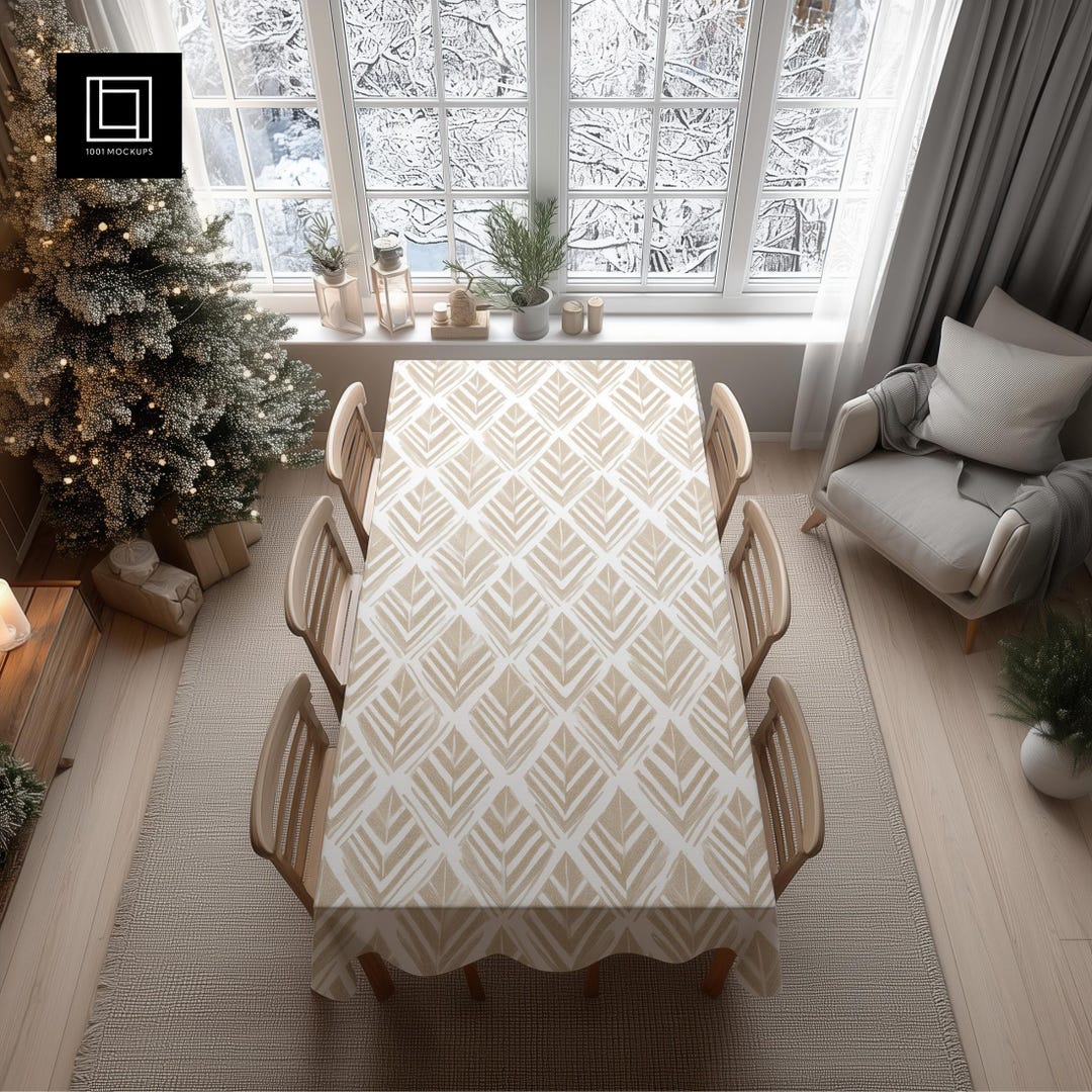 Rectangular Christmas Tablecloth Mockup PSD, View From Above, Fabric ...