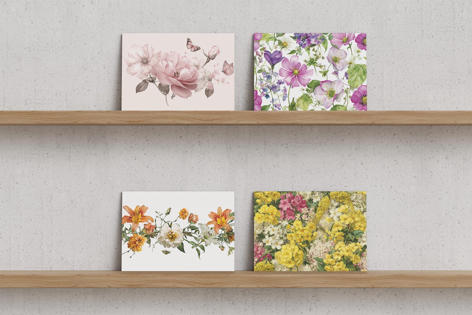 Four Unfolded Postcards Mockup (horizontal DIN A, ISO 2016), One-sided ...