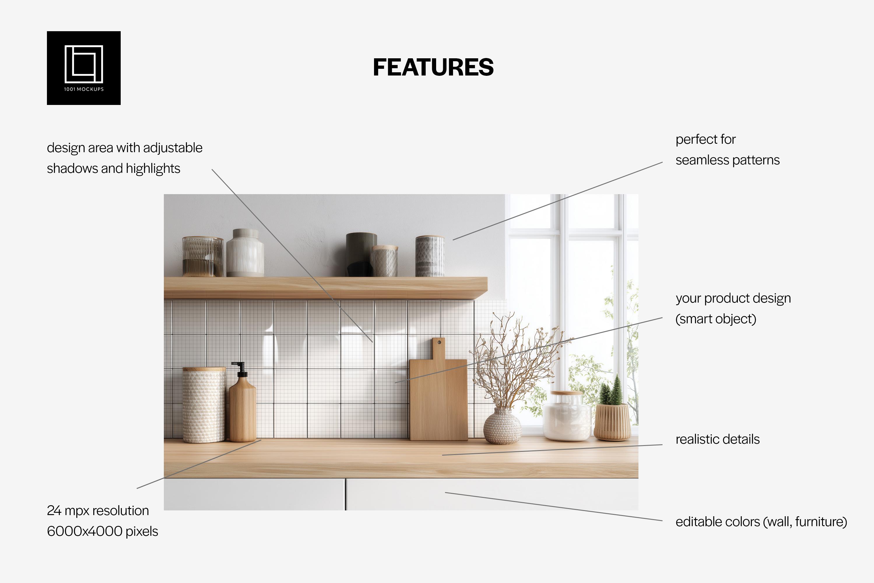 Editable Kitchen Tiled Wall Mockup (PSD), Minimal Glossy Ceramic Tiling ...