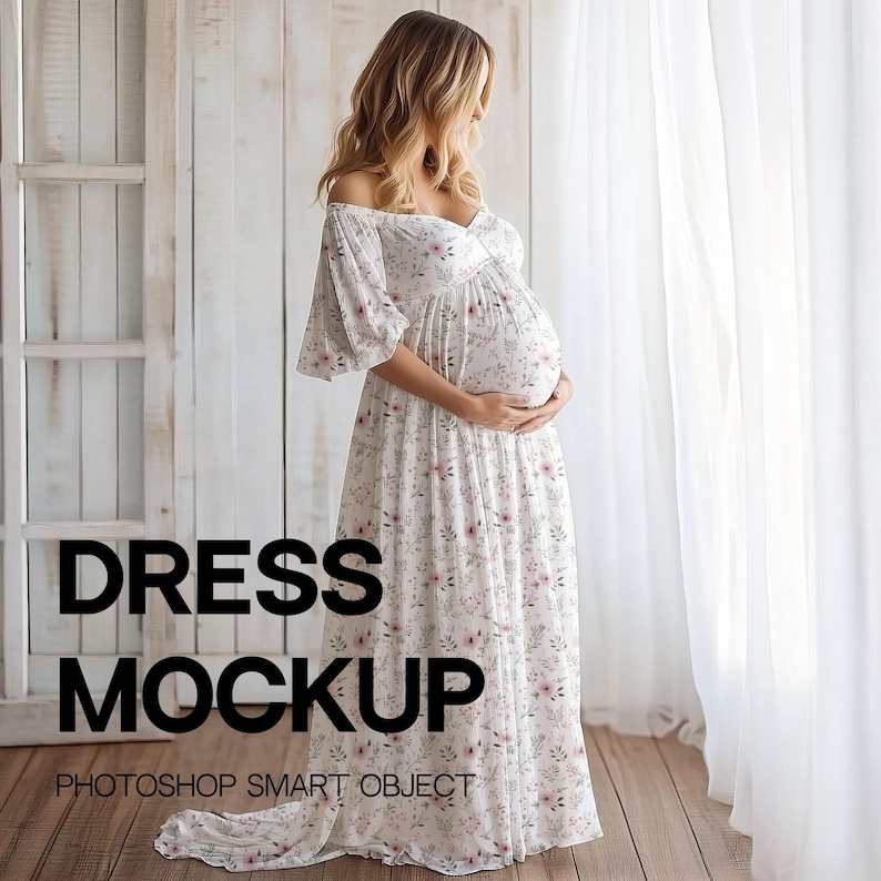 Maternity Maxi Dress Mockup PSD, Fabric Mother-to-be Model Mock-up ...