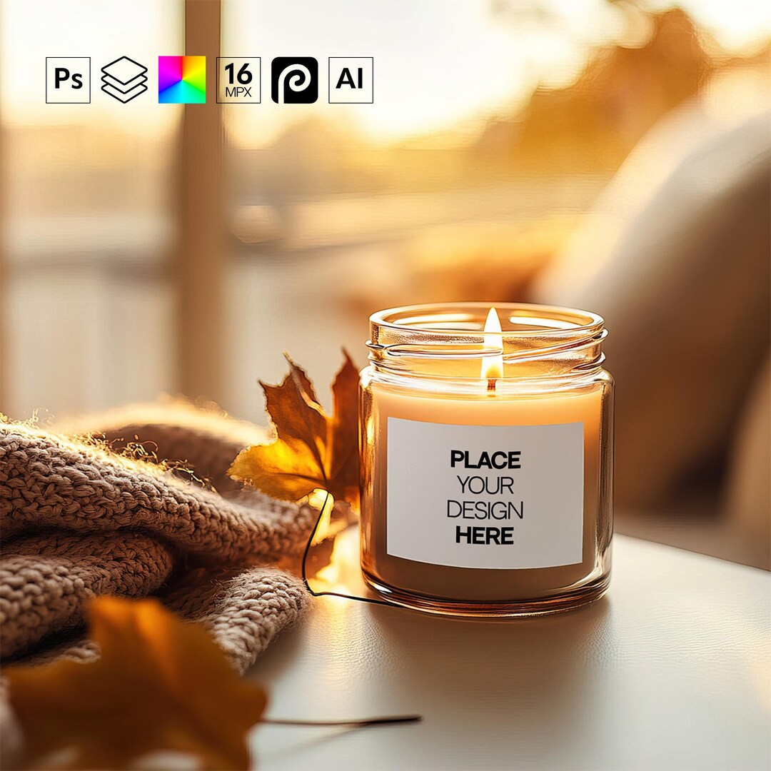 Editable PSD Candle Mockup, Clear Glass Candle Jar Template, Realistic ...