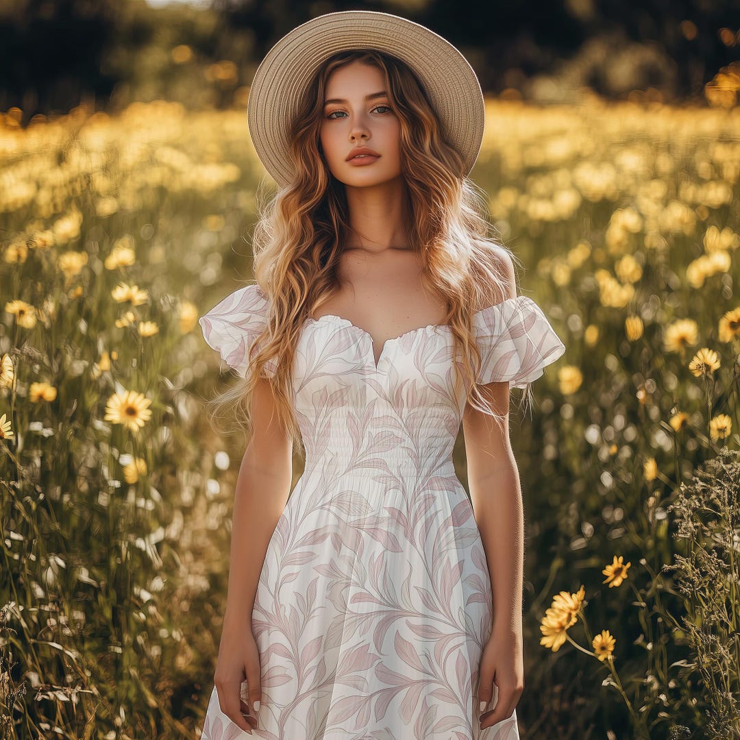 Romantic Boho Summer Dress Mockup PSD, Realistic Fabric Model Mock-up ...
