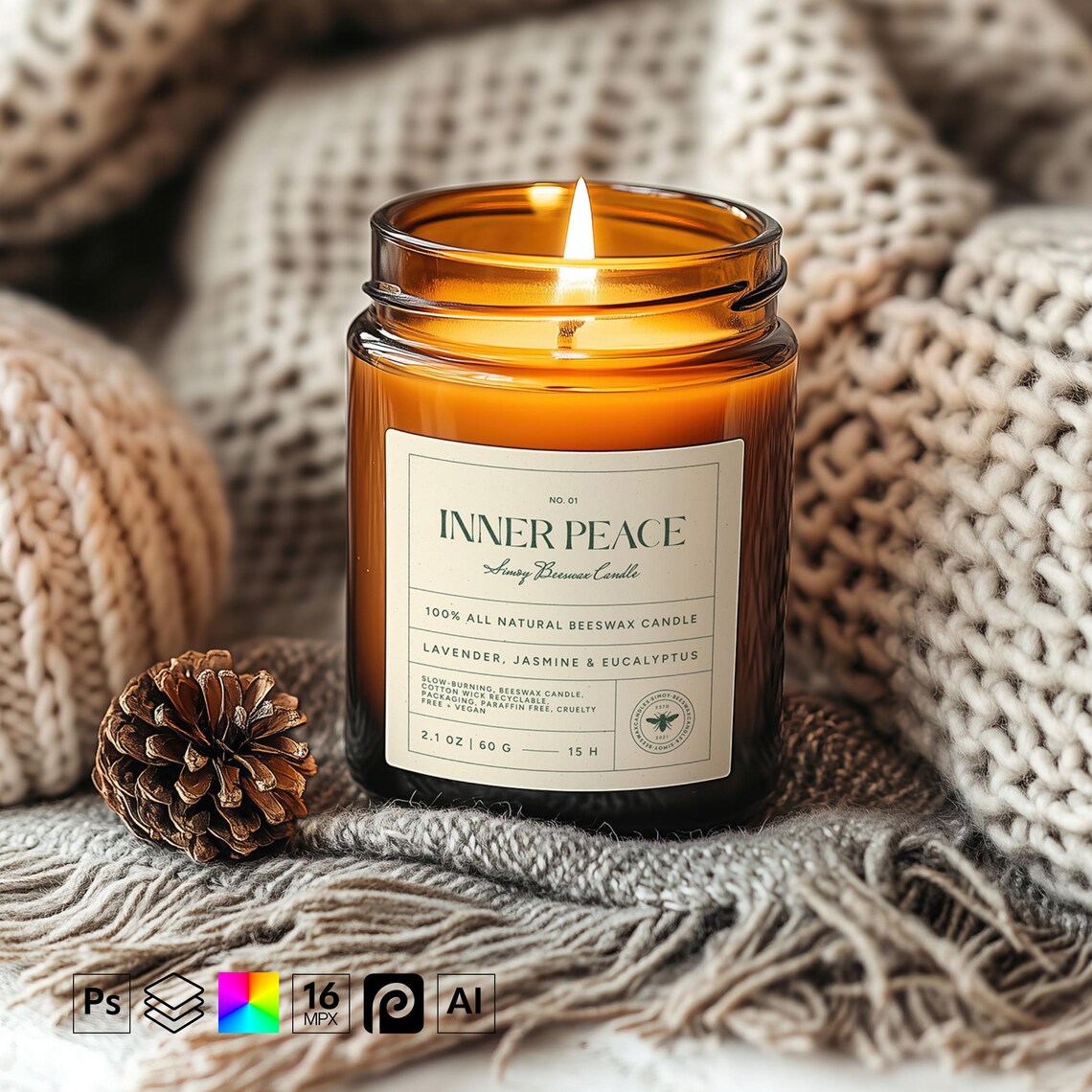Editable Amber Glass Handmade Candle Jar Mockup, Front View Scented ...
