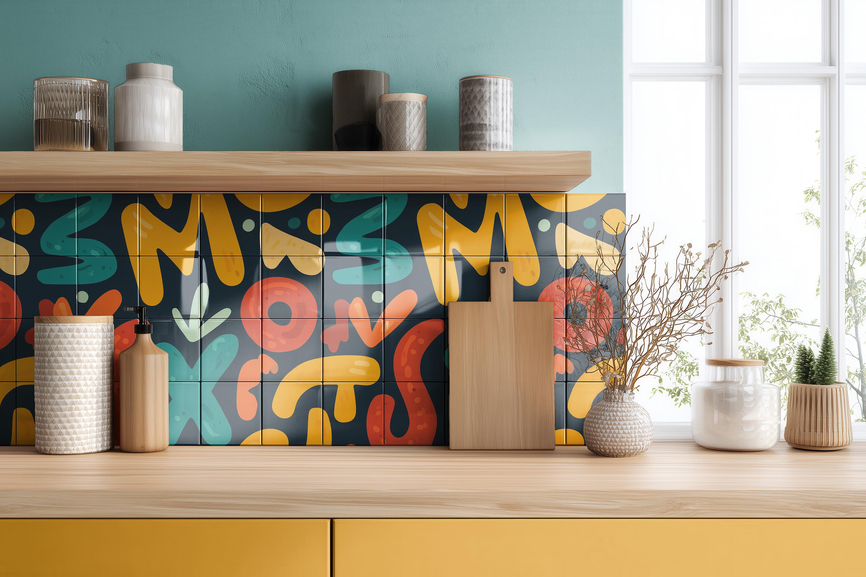 Editable Kitchen Tiled Wall Mockup (PSD), Minimal Glossy Ceramic Tiling ...