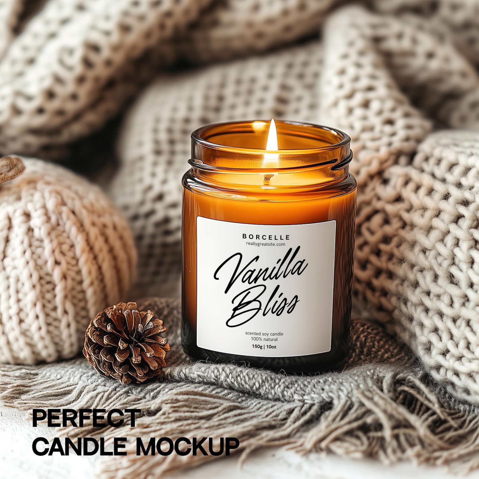 Editable Amber Glass Handmade Candle Jar Mockup, Front View Scented ...