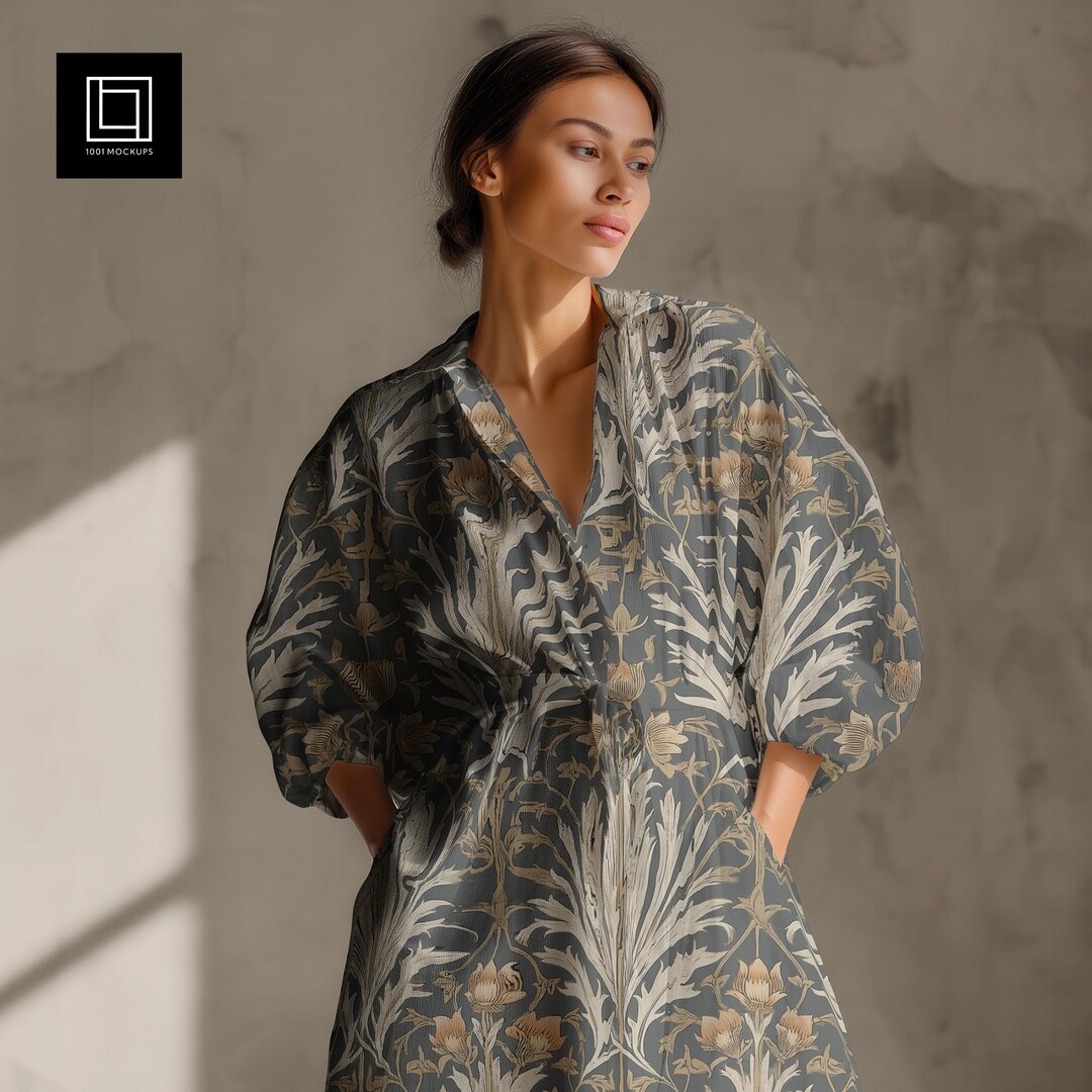 Long Sleeve Maxi Dress Mockup, Realistic Clothing Fabric Model Mock-up ...