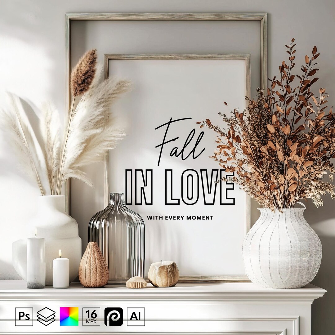 Editable Artwork Print Mock-up, Poster Frame on Fireplace Mantel Mockup ...