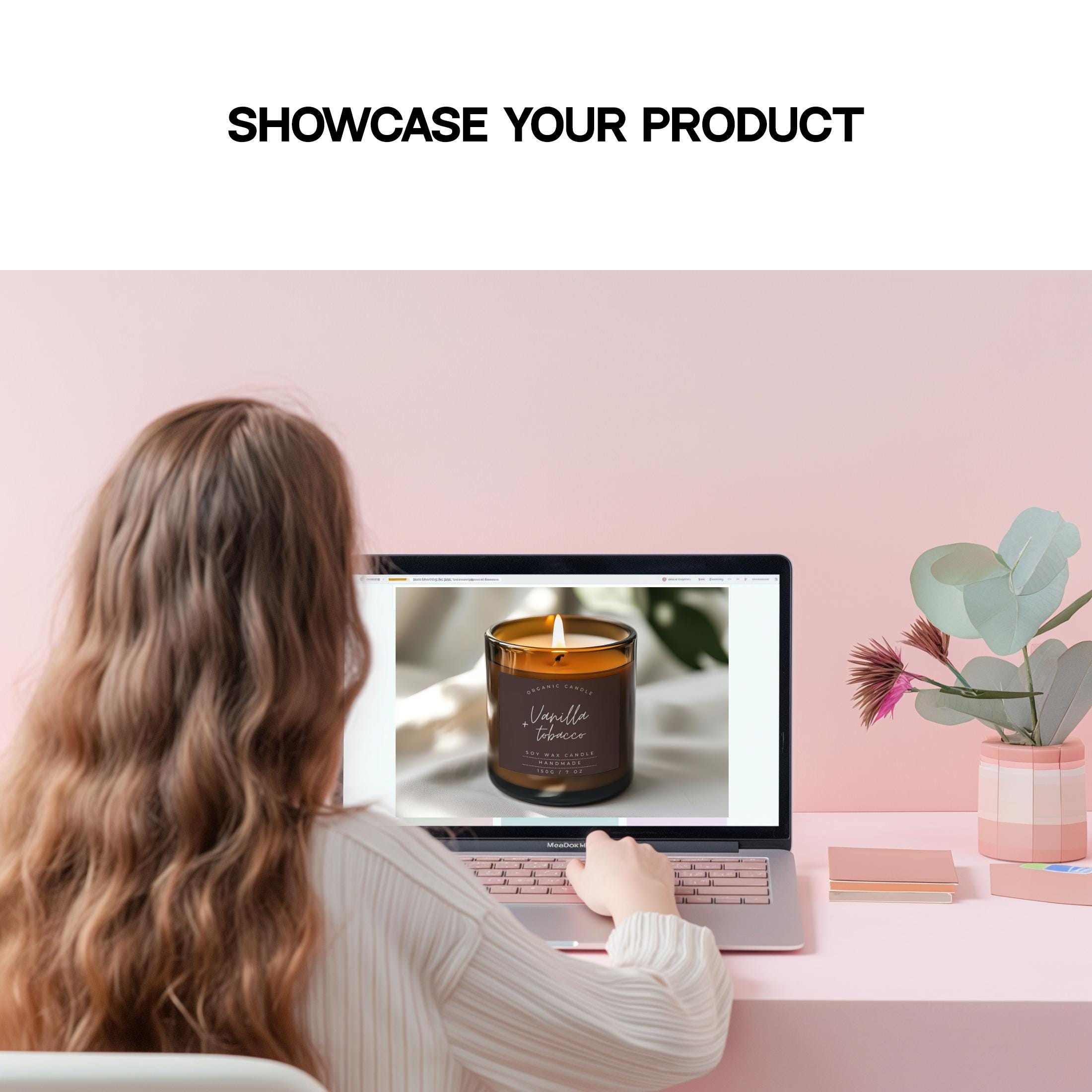 Editable Amber Glass Candle Mockup, Styled Soy Wax Candle Cylindrical ...
