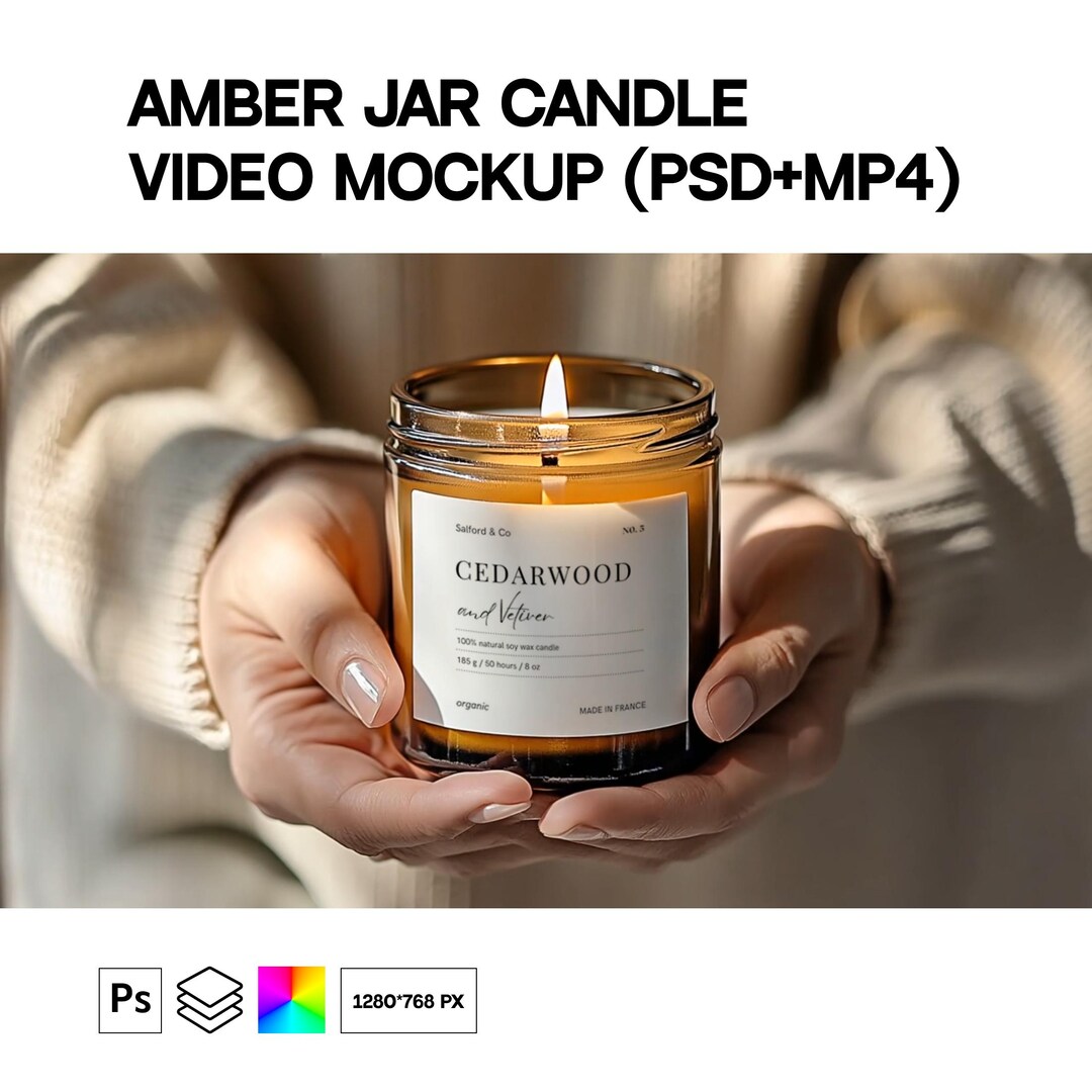 Editable Motion Candle Video Mockup, Styled Cozy Amber Glass Candle Jar ...
