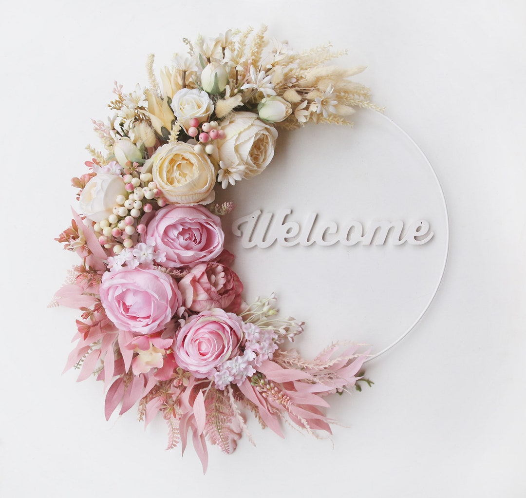 Floral Hoop Wreath Summer Wreath for Front Door Peony Wreath Year Round ...