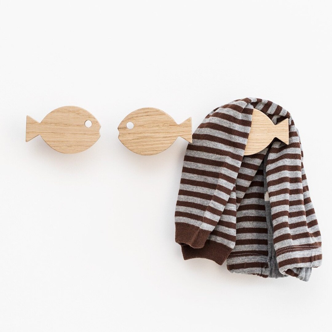 Wooden Fish Wall Hooks for Kids, Lake House Decor, Beach Nursery Pegs ...