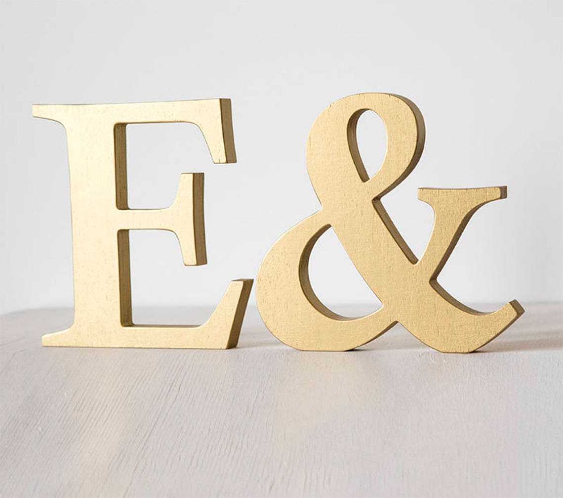 Wooden Initials Freestanding Letters Gold Name Letters | Etsy