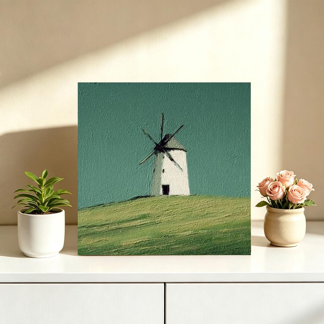Field Windmill Landscape Original Mini Oil Painting, Spring Windmill ...