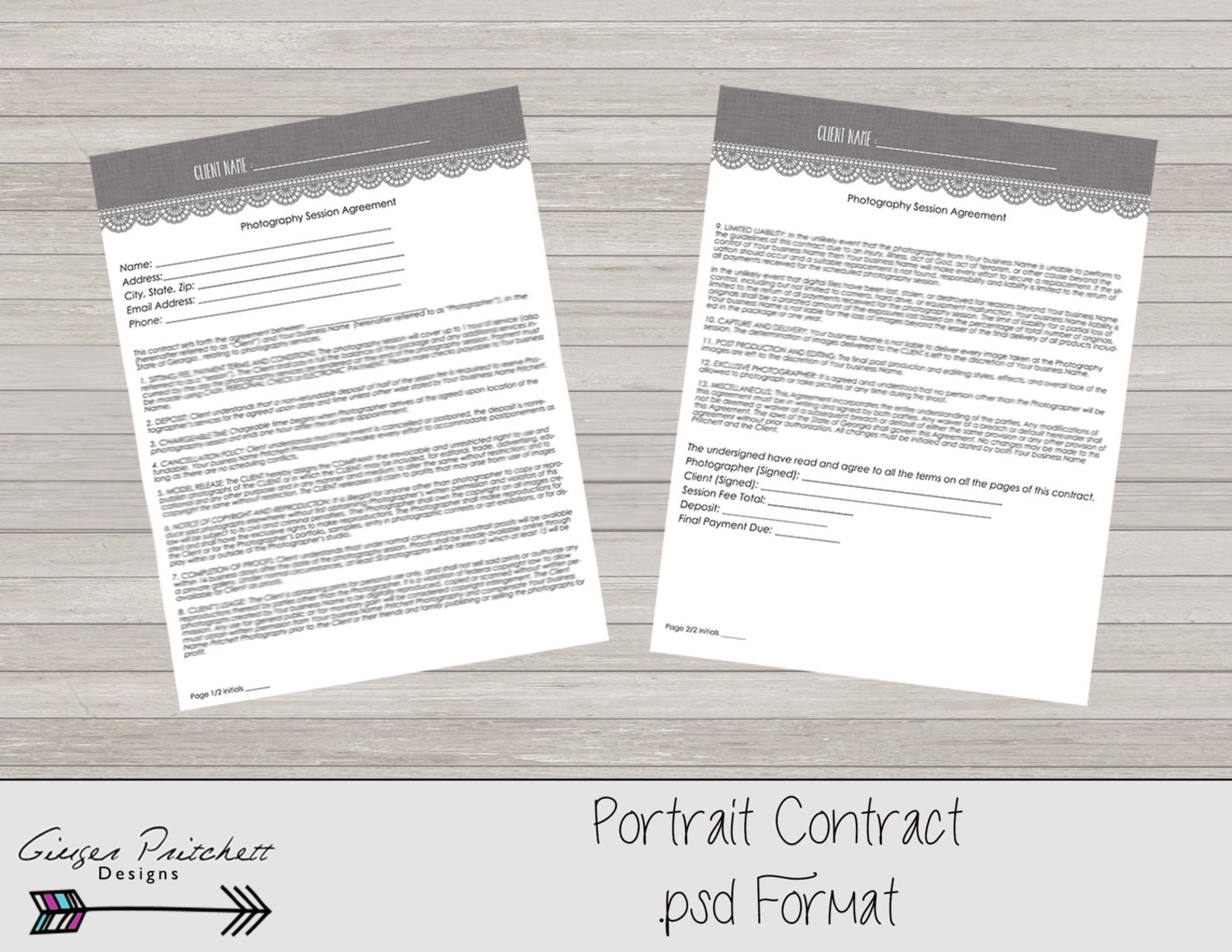Photography Contract, Model Release, Portrait Session Contract Template ...