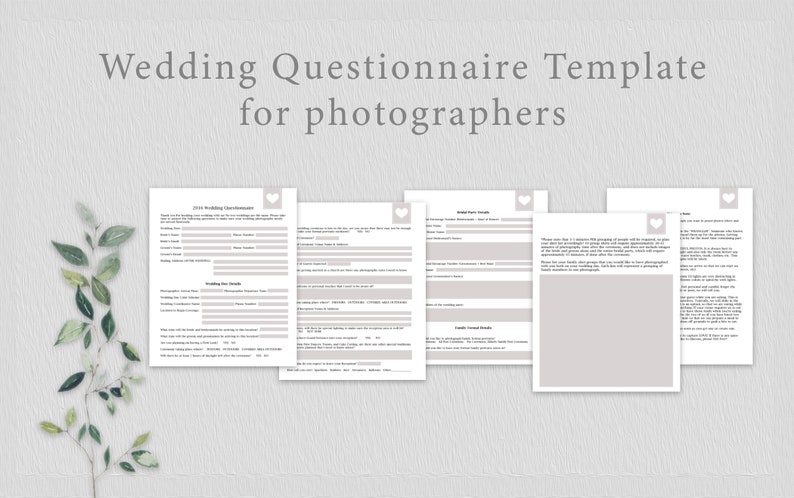Wedding Photography Questionnaire for Photographers - INSTANT DOWNLOAD ...
