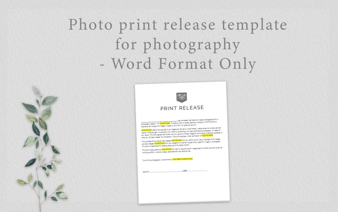 Photography Print Release Template, Photographer Form Template ...
