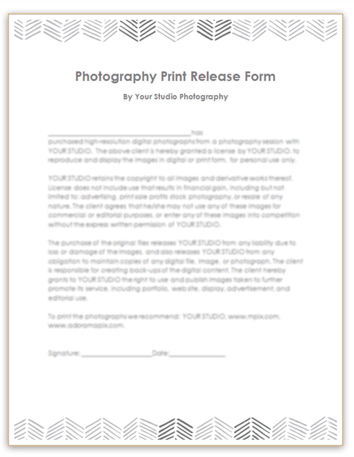 Photography Print Release Template, Photographer Form Template ...
