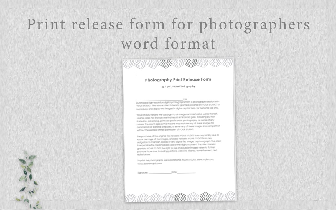 Photography Print Release Template, Photographer Form Template ...