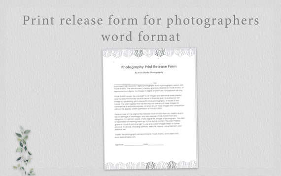 Photography Print Release Template Photographer Form - Etsy