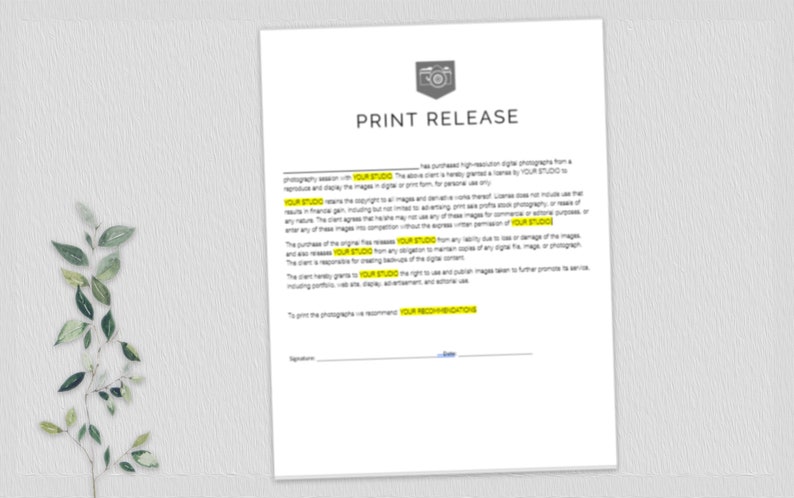 Photography Print Release Template, Photographer Form Template ...