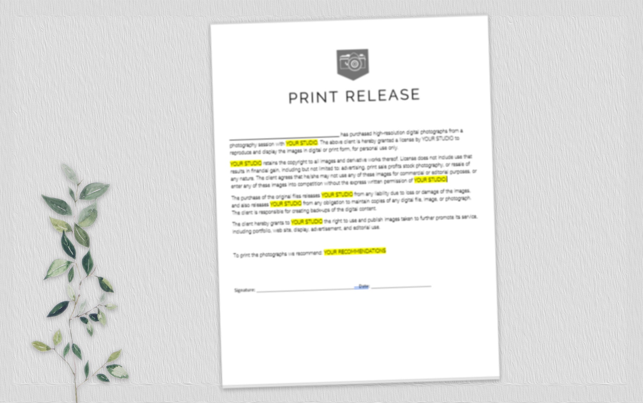 Photography Print Release Template, Photographer Form Template ...