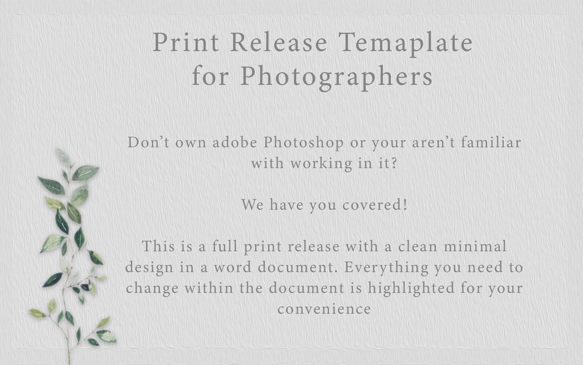 Photography Print Release Template, Photographer Form Template ...